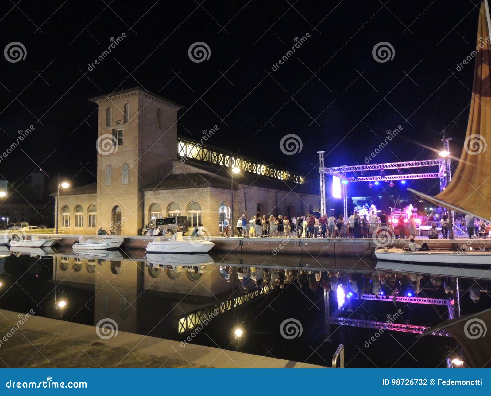 Night in Cervia. stock photo. Image of holiday, channel - 98726732