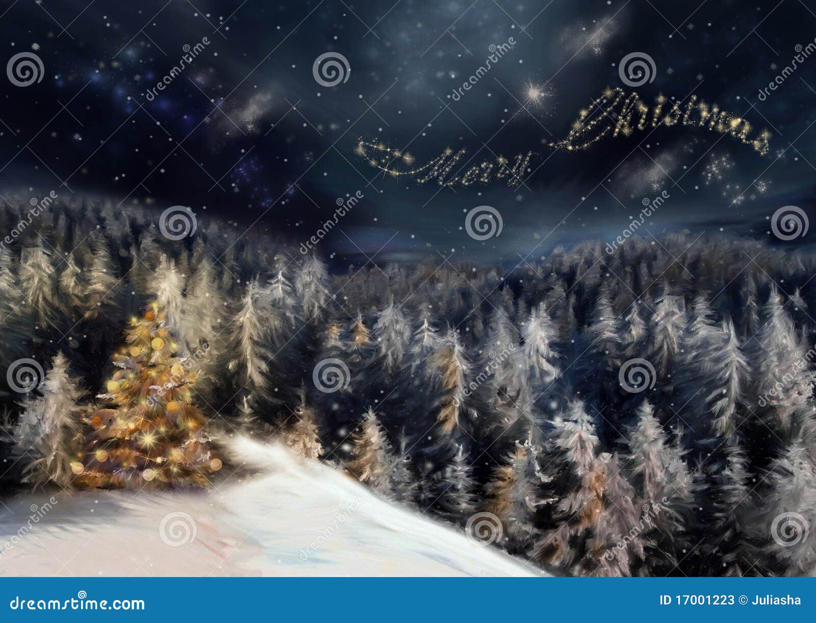 Christmas Night Scene In Historical Town - Christmas Tree Stock ...