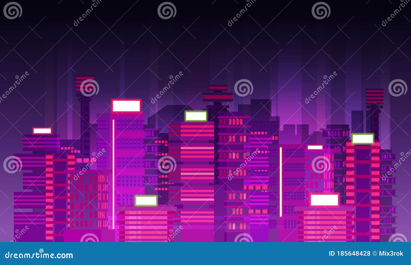 Night City Background Vector Flat Retro Style Stock Vector ...