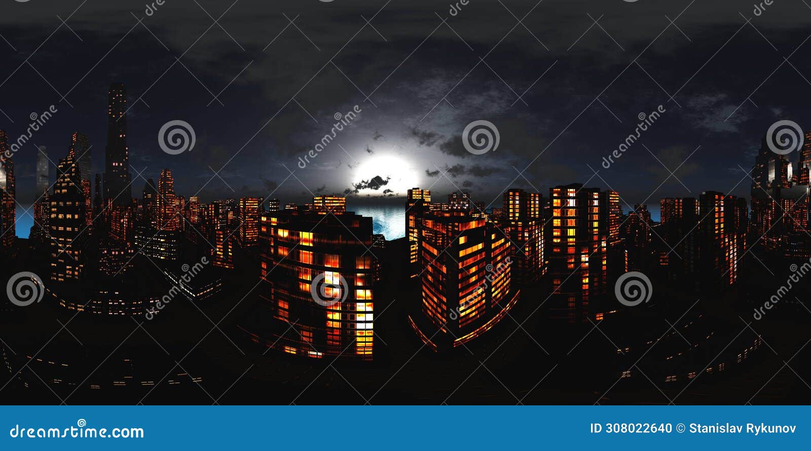 Night City, Cityscape, Environment Map. HDRI Map Stock Illustration ...