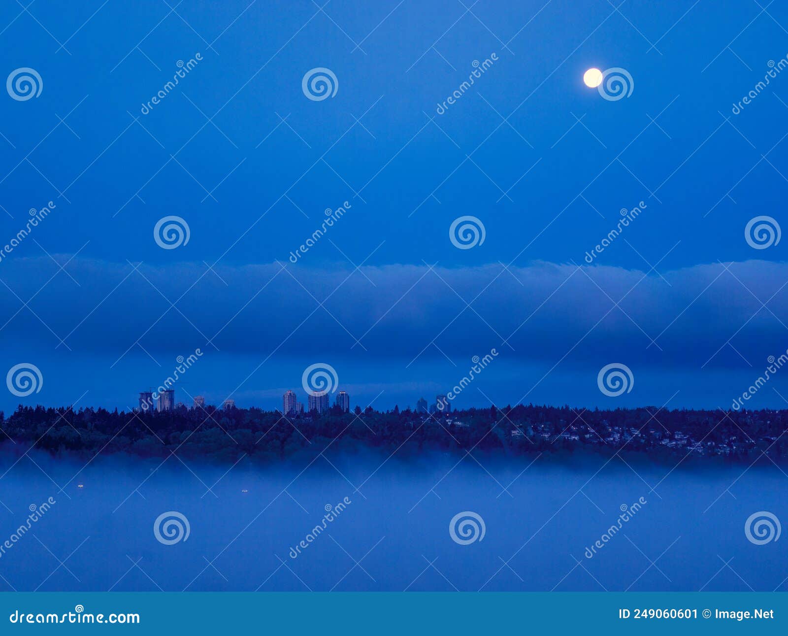City in the Night with Full Moon Over in the Sky Stock Image - Image of ...