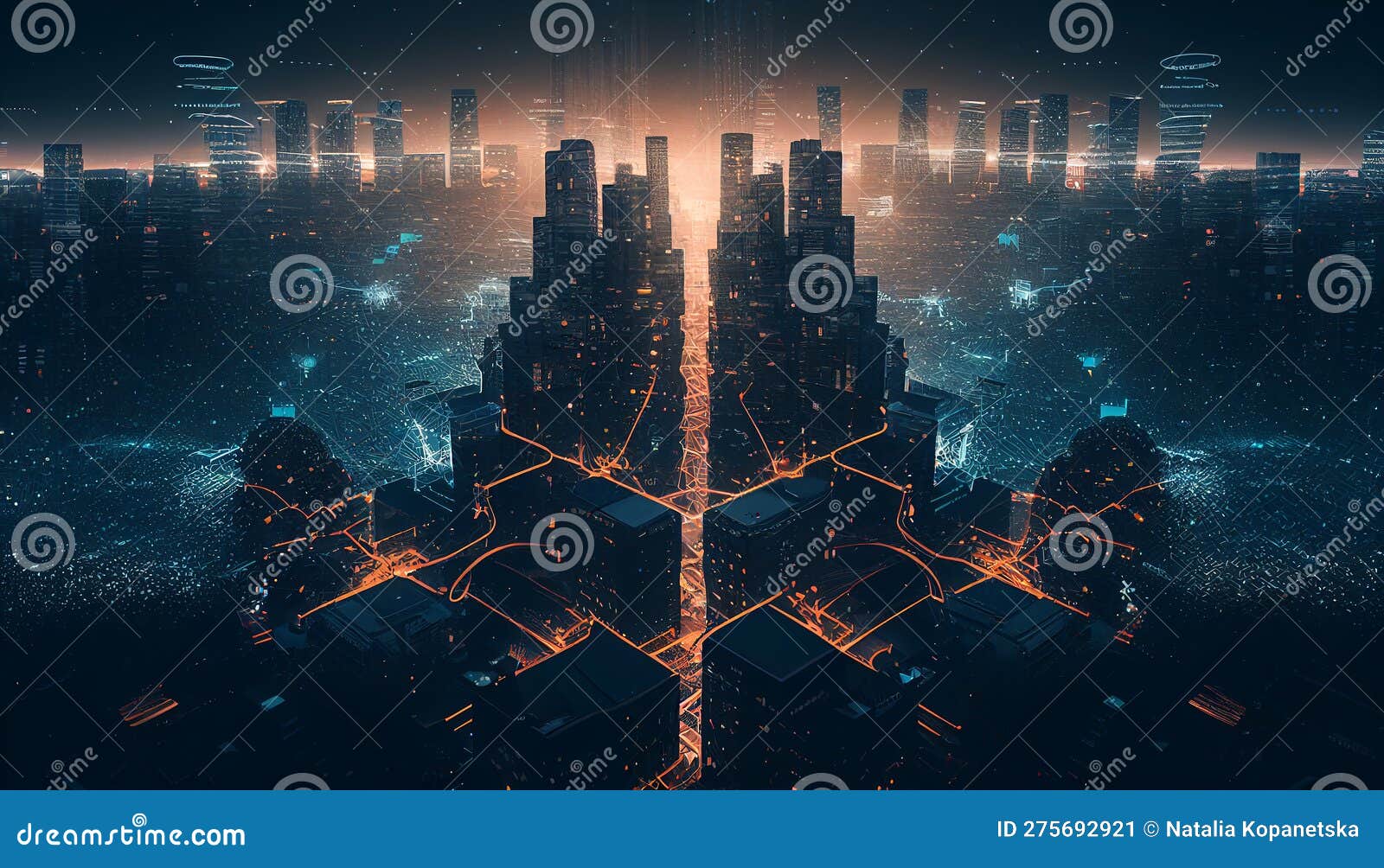 The Night City is Connected by a Global Network. Generated AI Stock ...
