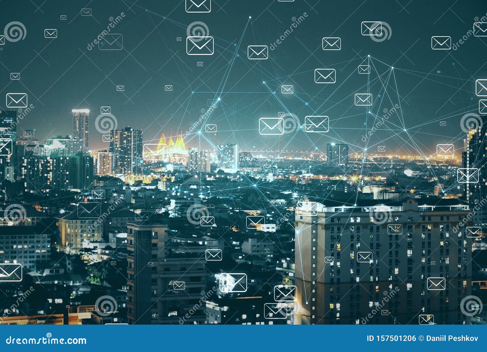 Night City with Emails Backdrop Stock Photo - Image of email, envelope ...