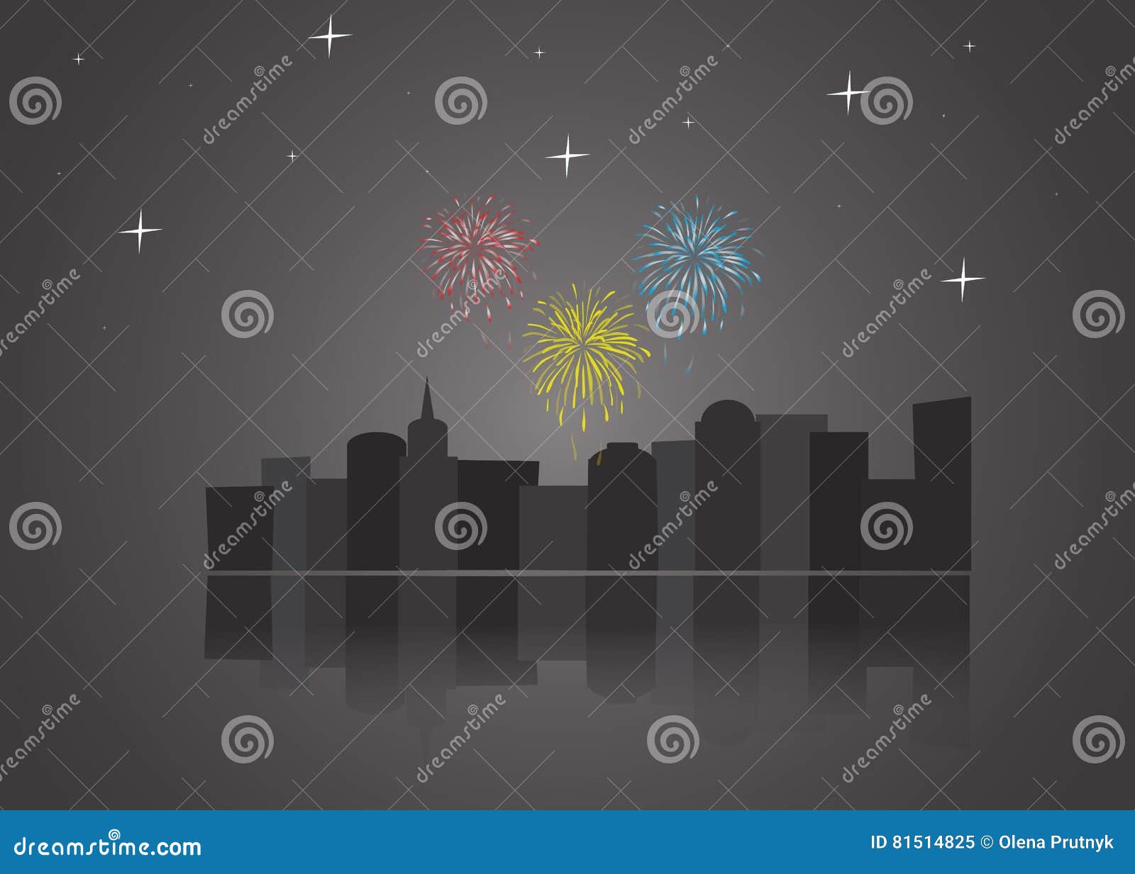 Night City, Fireworks and the Starry Sky Stock Vector - Illustration of ...