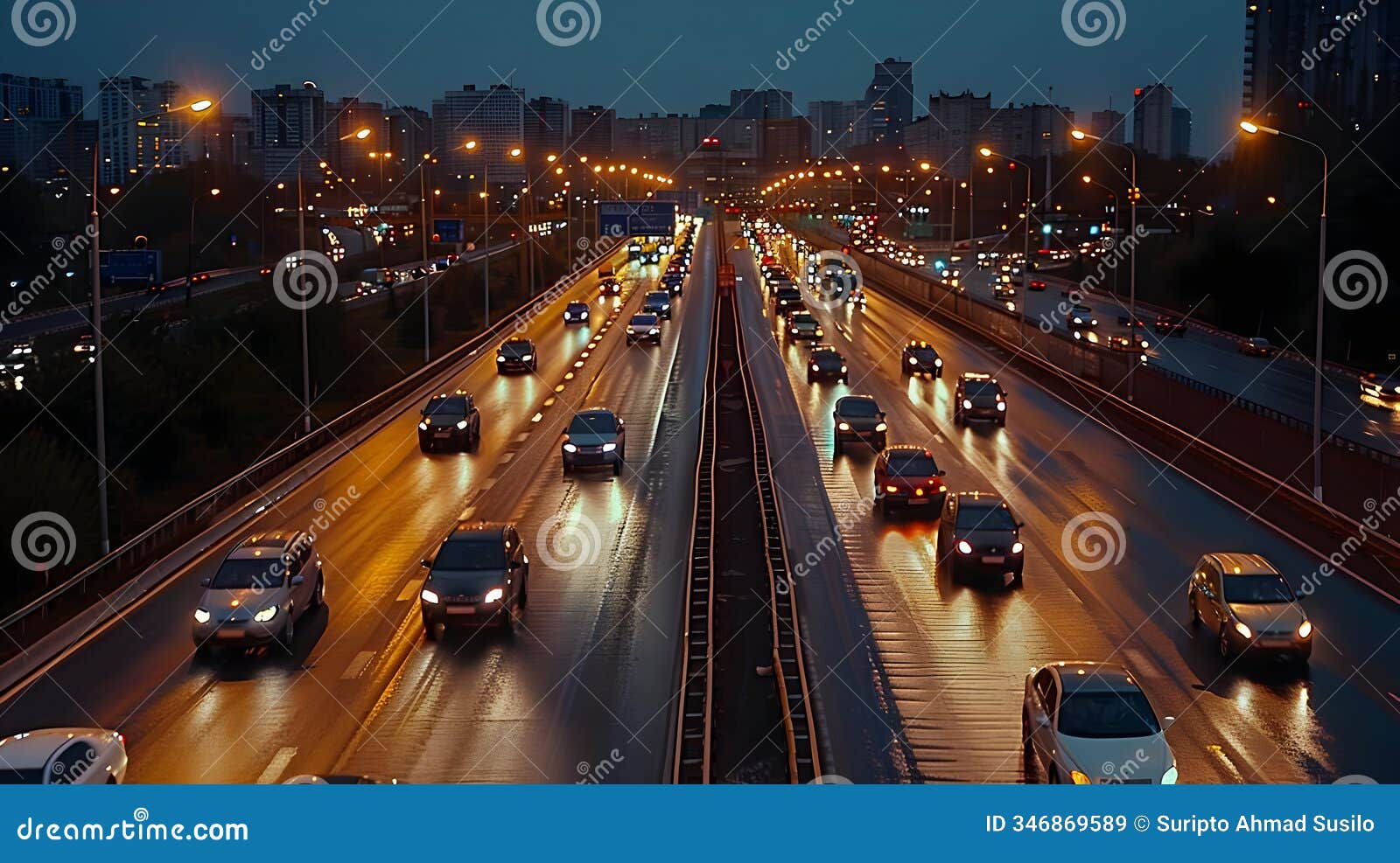 Night City Highway Traffic Illustration Stock Illustration ...