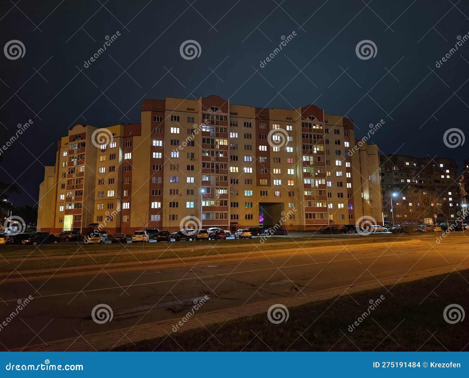 Night City with Houses in Which the Windows Glow Stock Photo - Image of ...