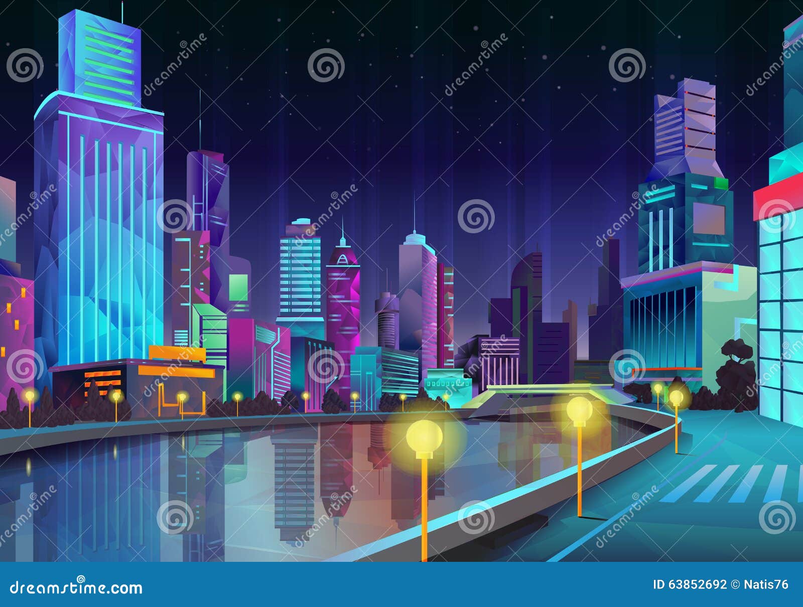Night city illustration stock vector. Illustration of blue - 63852692