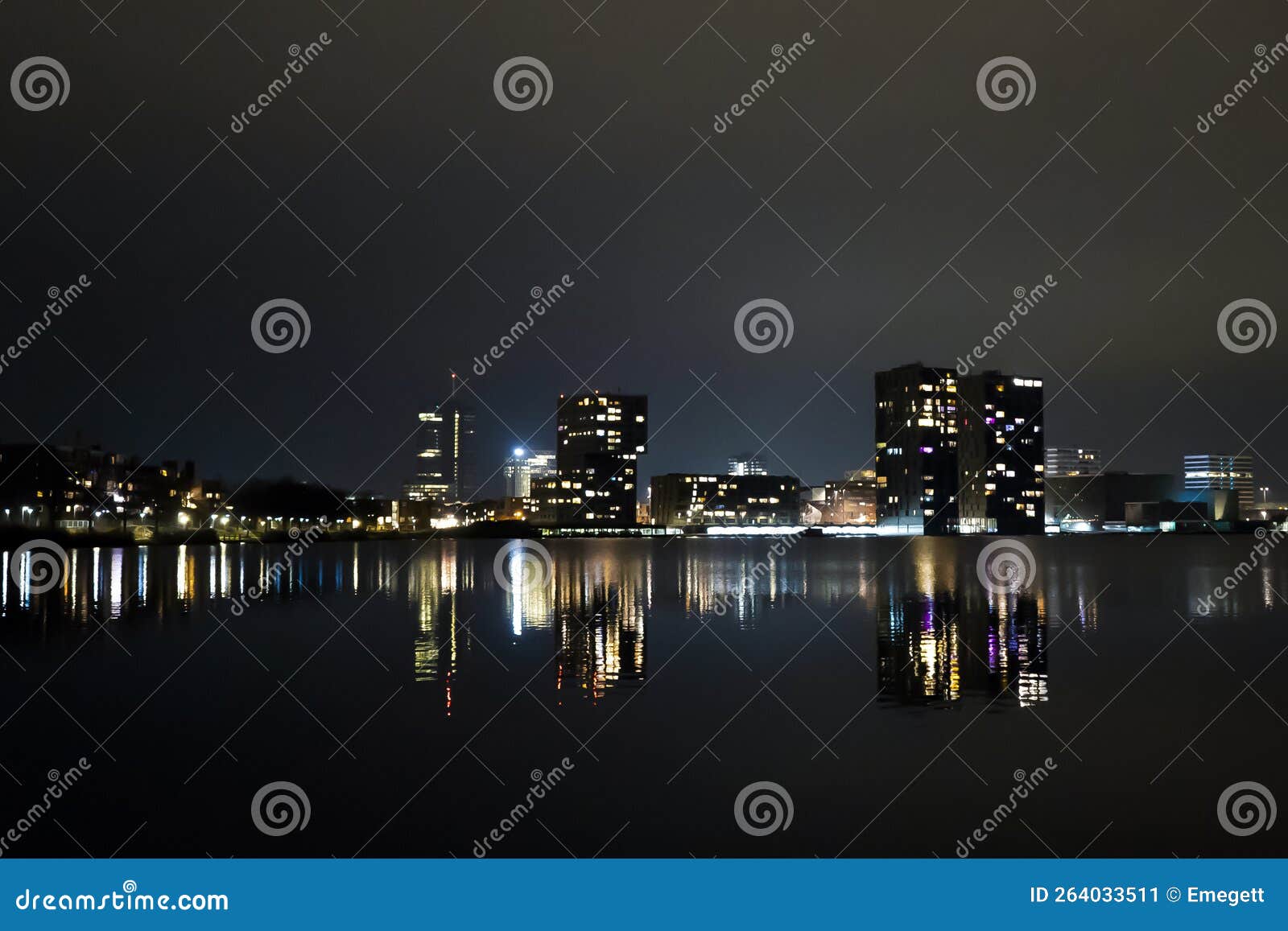Night City and Lake View, New Modern Architecture Stock Image - Image ...