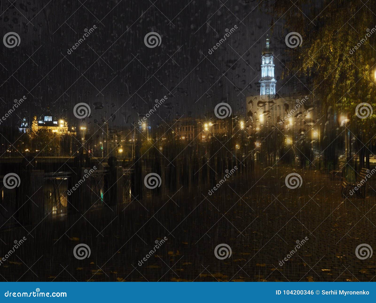 Night City Lights during the Rain at the Evening Stock Photo - Image of ...
