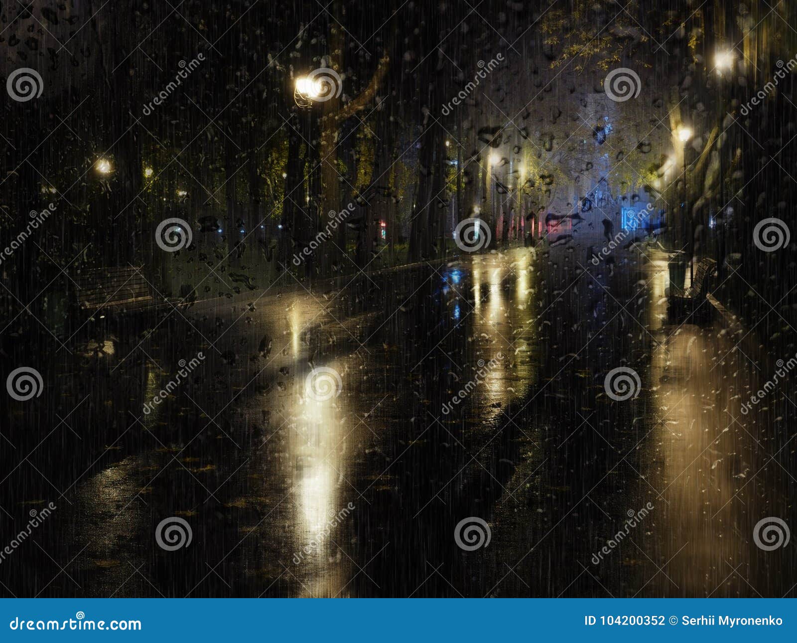 Night City Lights during the Rain at the Evening Stock Photo - Image of ...