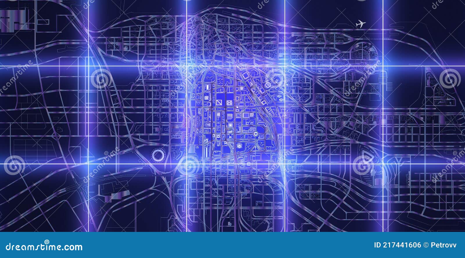 Night City with Neon Grid Top View Stock Illustration - Illustration of ...