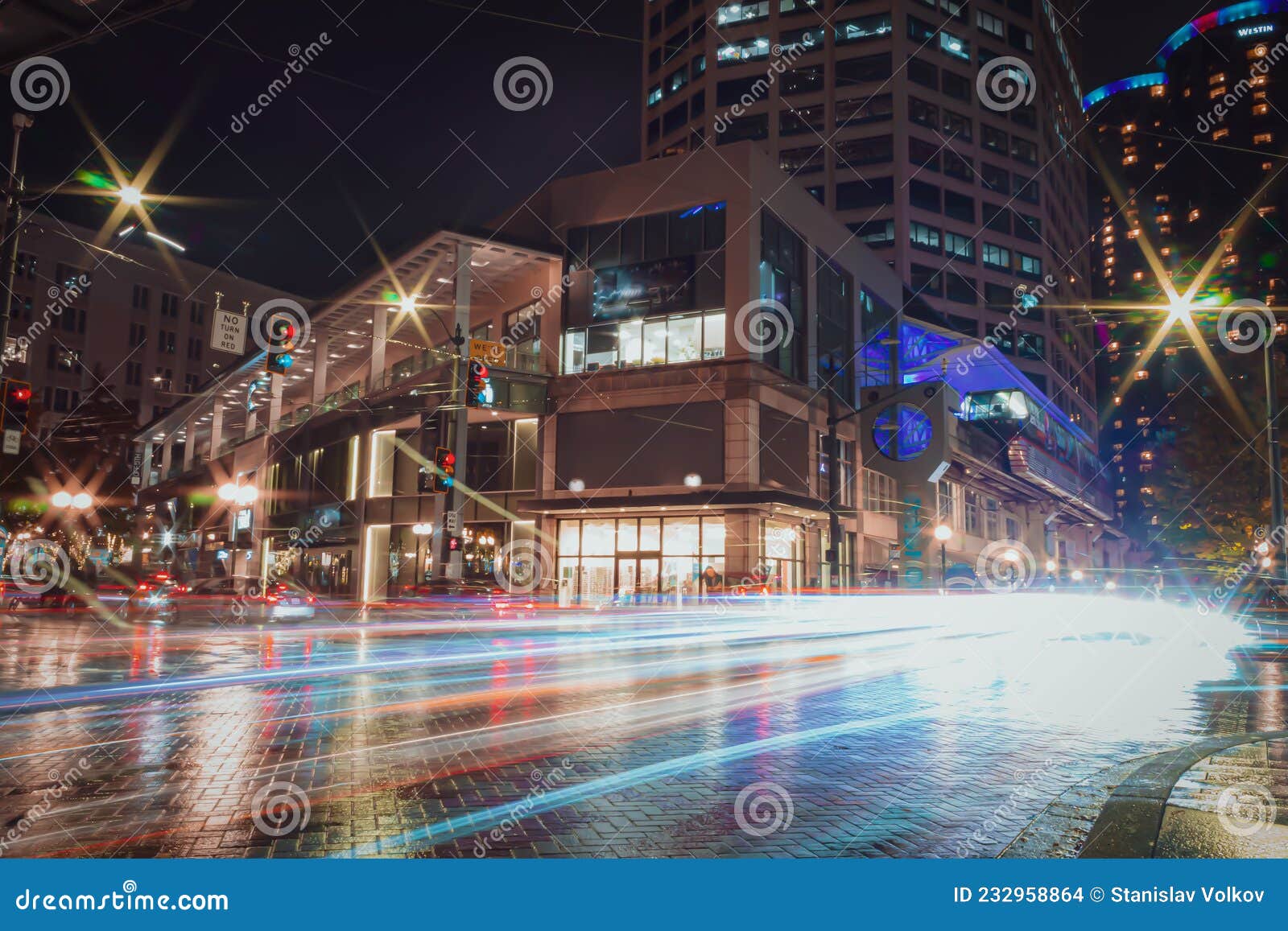 Night city in the rain stock photo. Image of downtown - 232958864