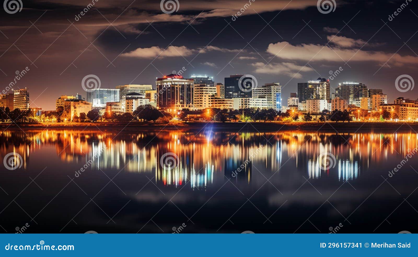 Night City Reflection on the River, AI Generative Stock Image - Image ...