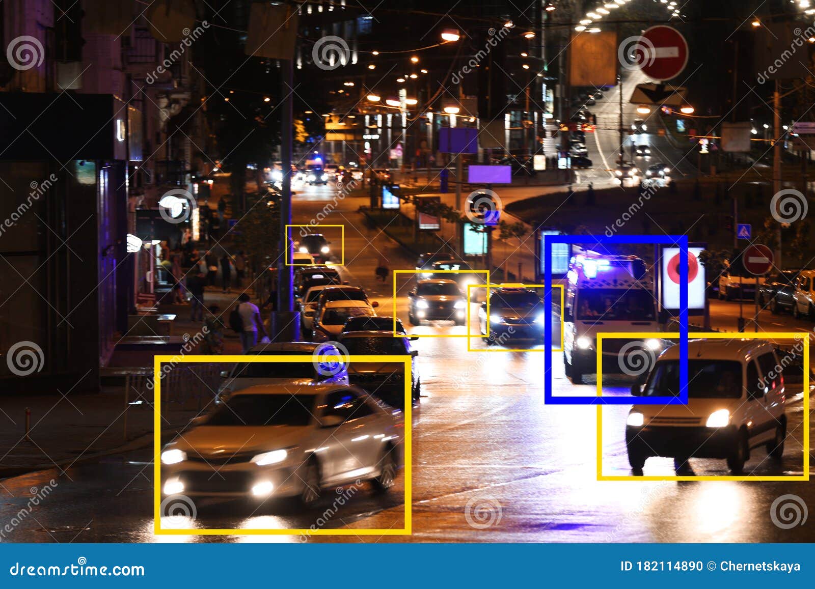 City Road with Scanner Frames on Cars. Machine Learning Stock Photo ...