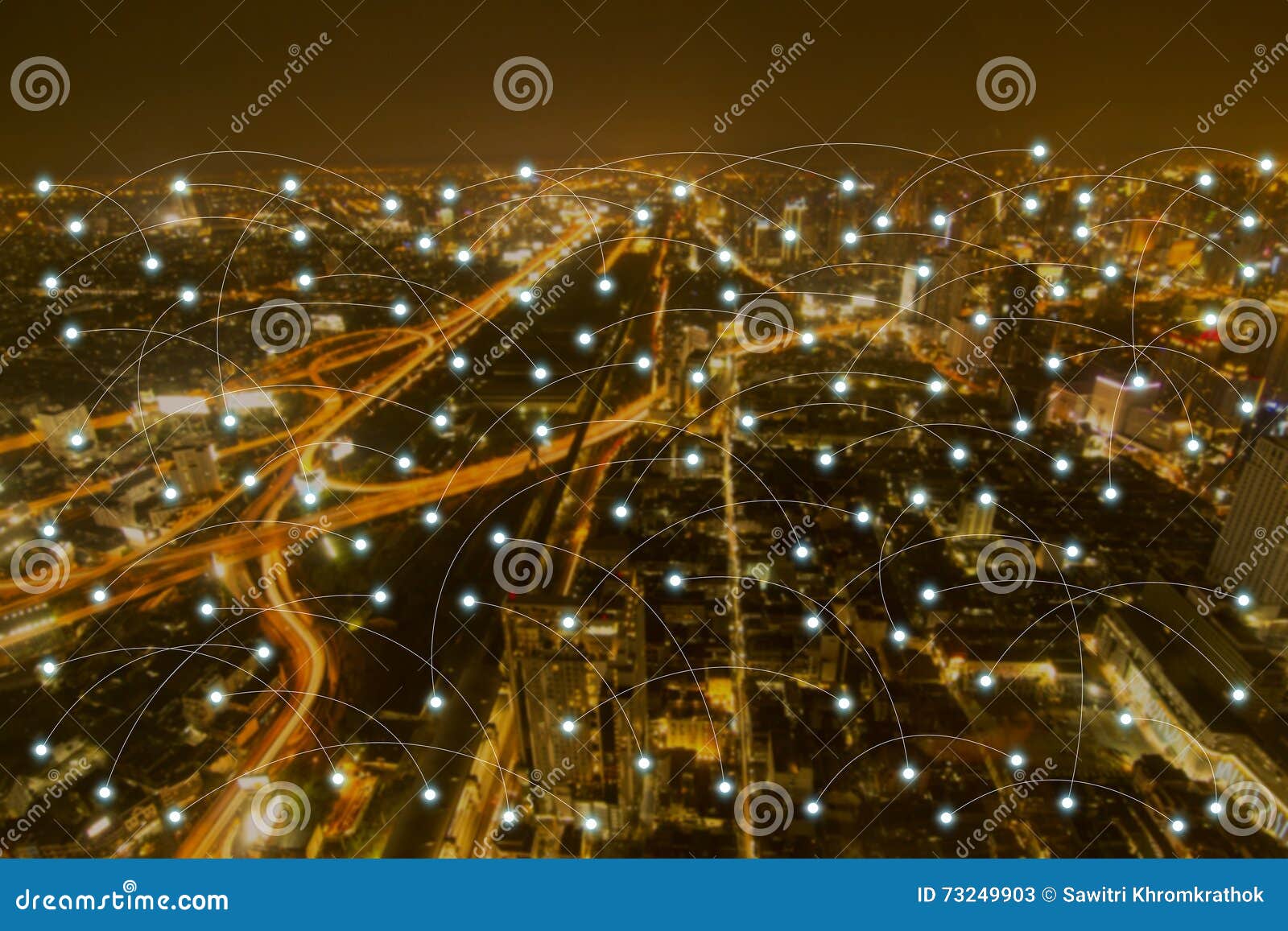 Night City Scape and Network Connection Concept Stock Illustration ...