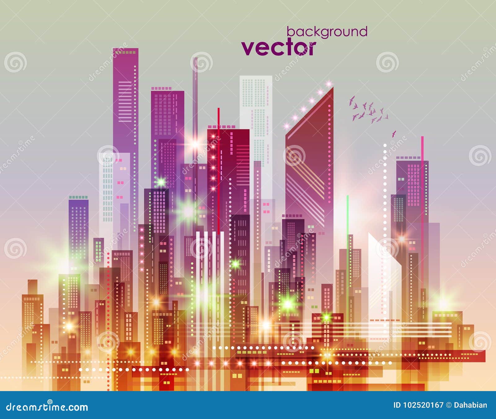 Night City Skyline, Illustration Stock Vector - Illustration of ...