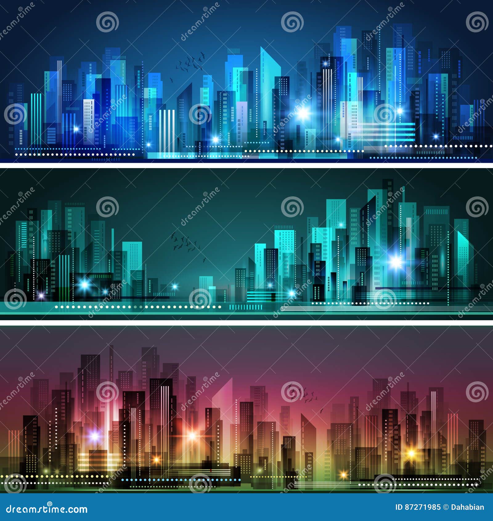 Night City Skyline, Vector Illustration Stock Vector - Illustration of ...
