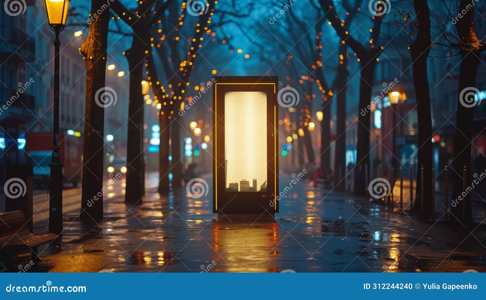 Night City Street with Street Lights and Trees Stock Photo - Image of ...