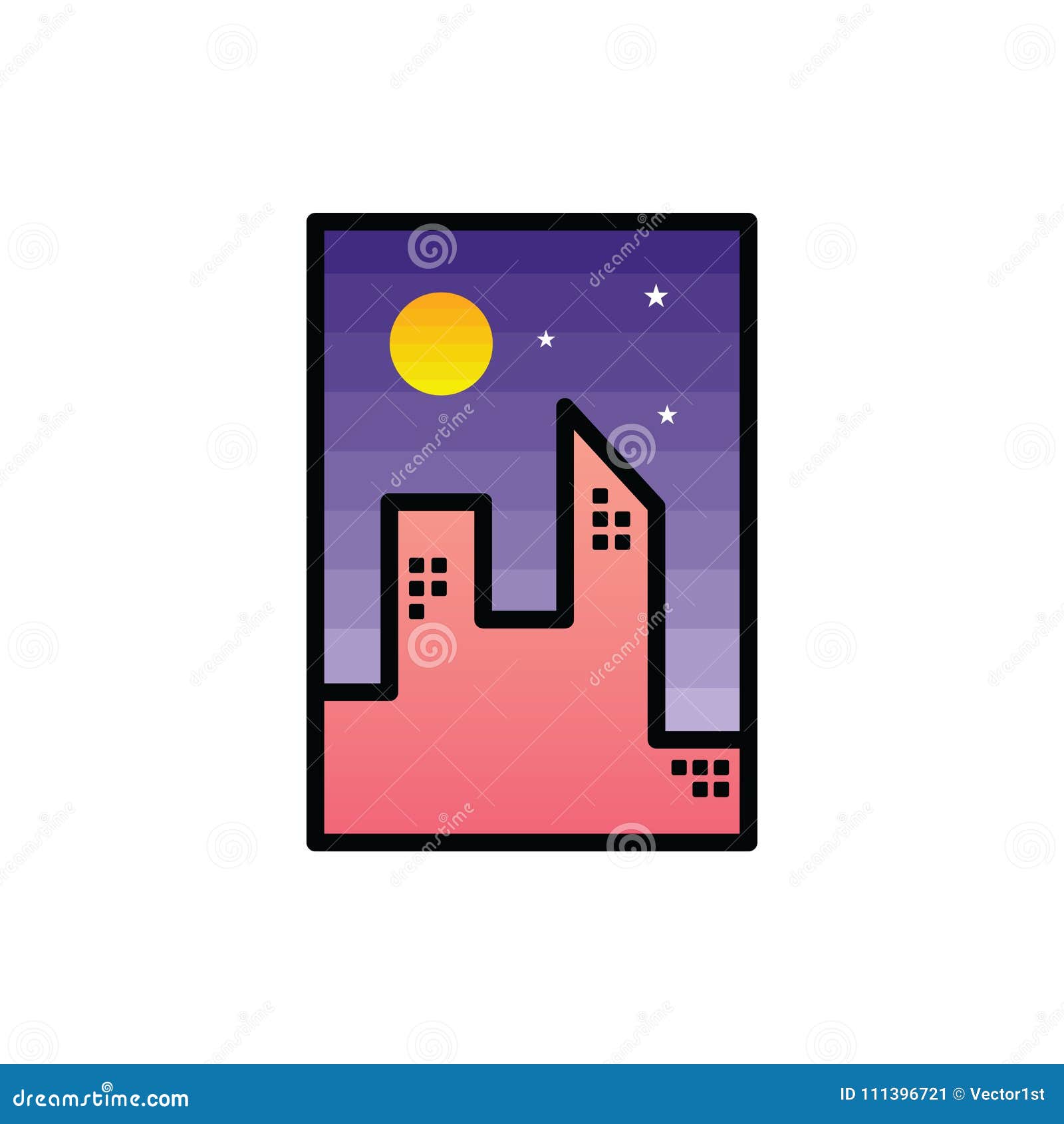 Night City View Icon Sign Symbol Stock Vector - Illustration of retro ...