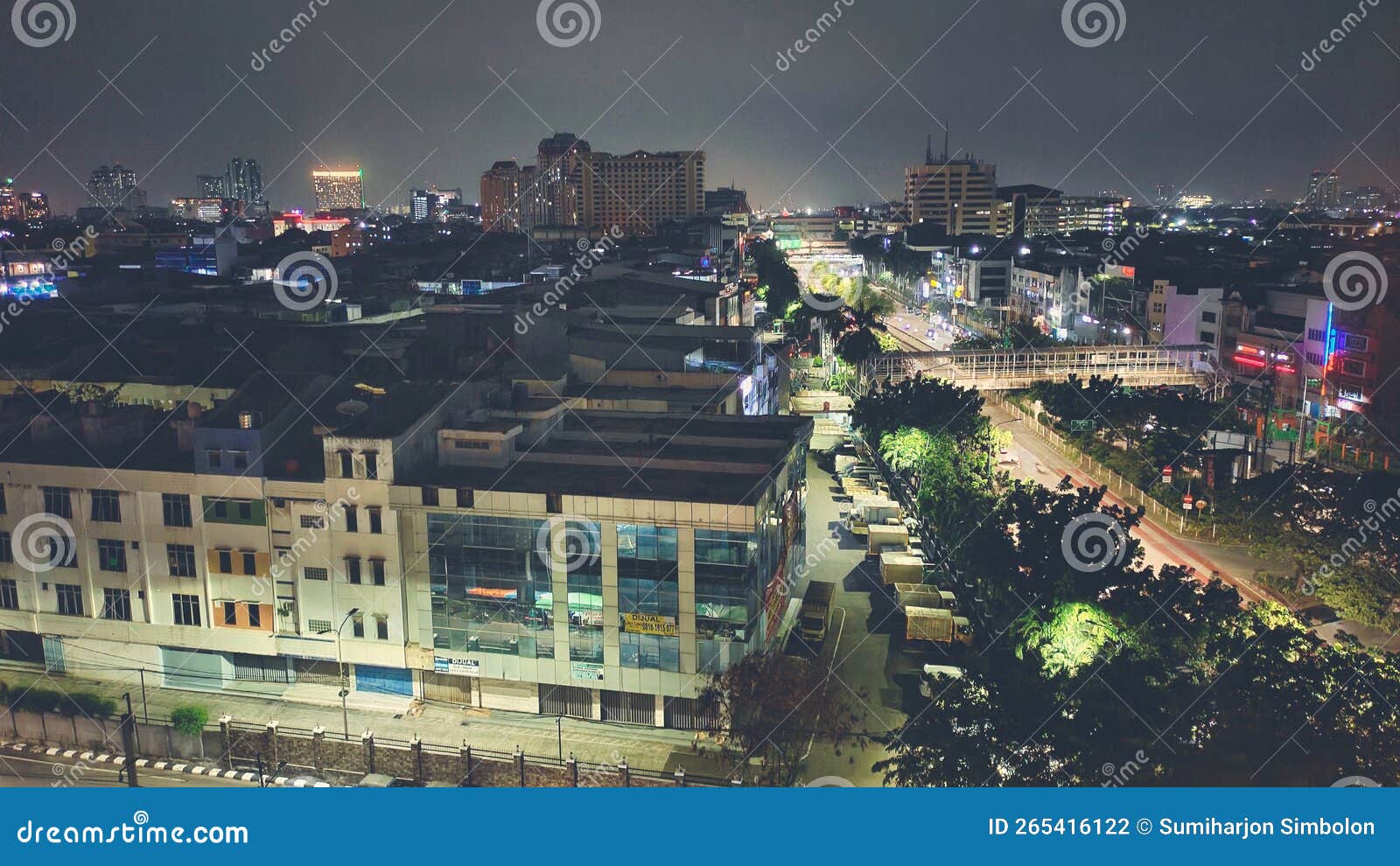 Night City View from Rooftop with Perspective Angle Stock Photo - Image ...