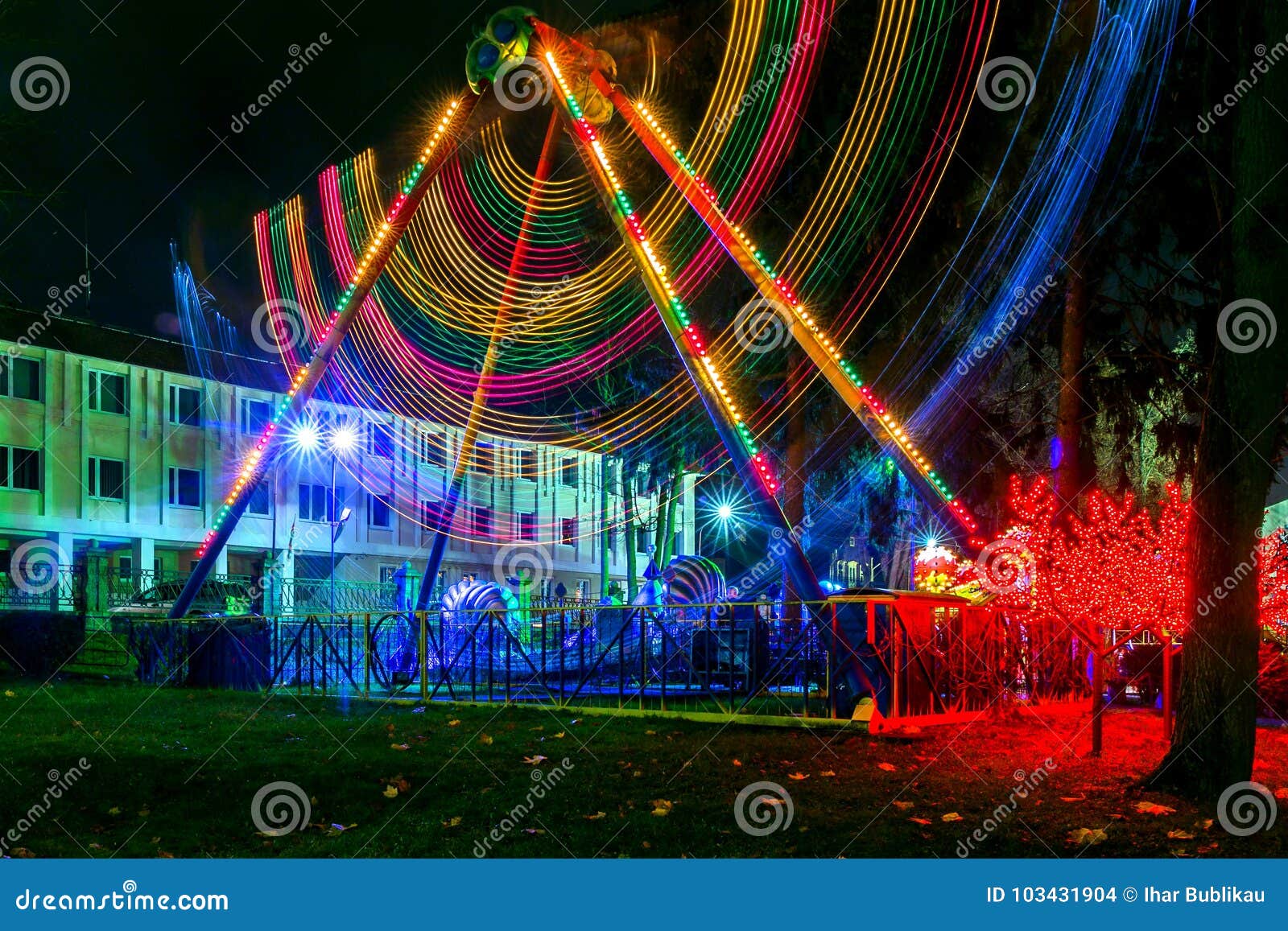 Night Cityscape and Illumination in an Amusement Park Editorial Stock ...