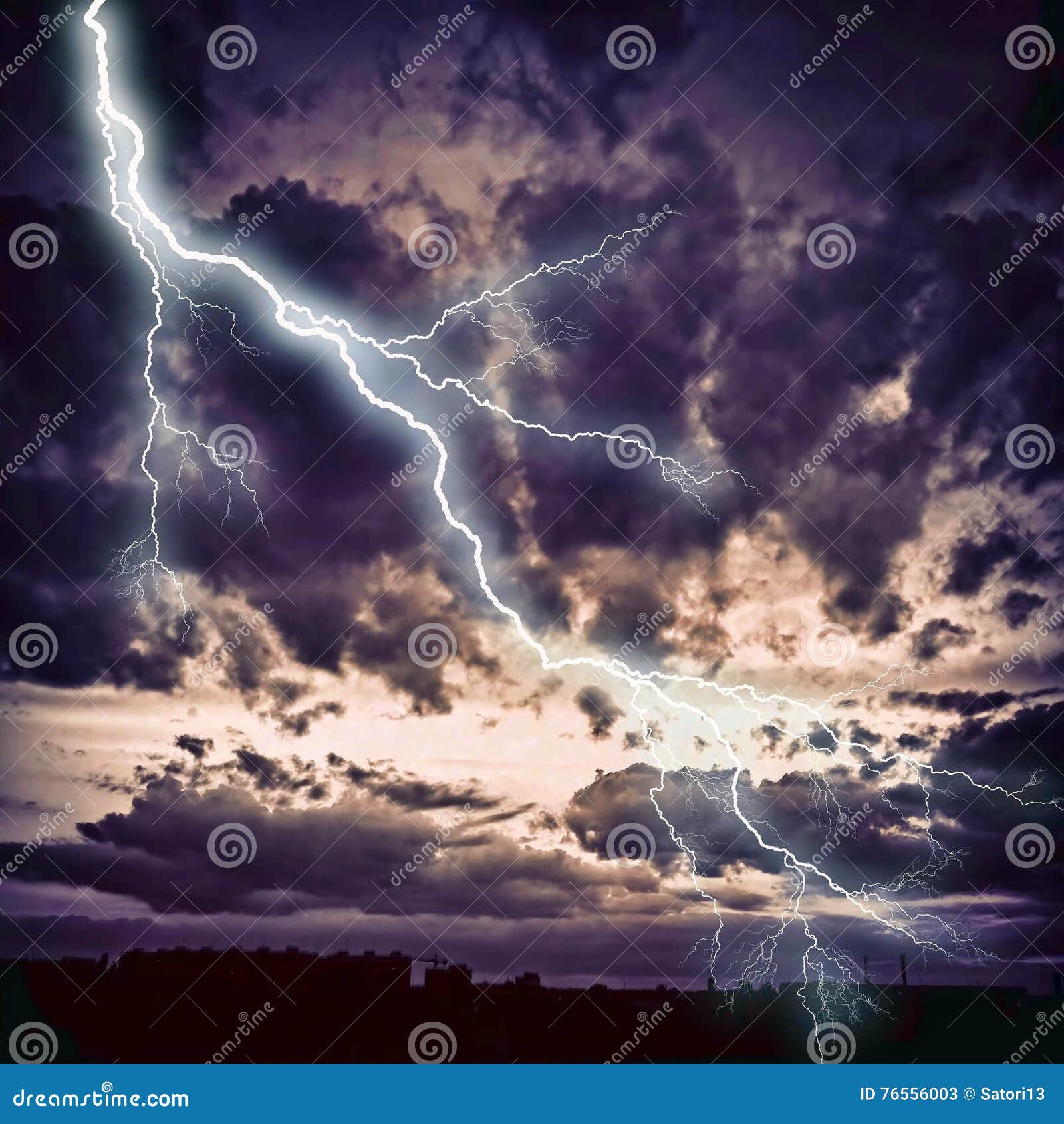 Night Cityscape with Strong Lightning Stock Image - Image of city ...