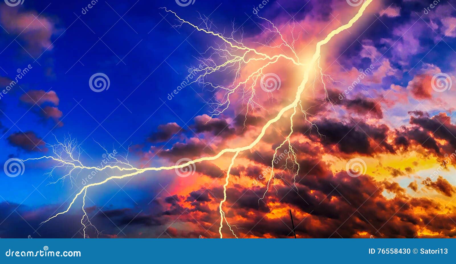 Night Cityscape with Strong Lightning Stock Photo - Image of flash ...