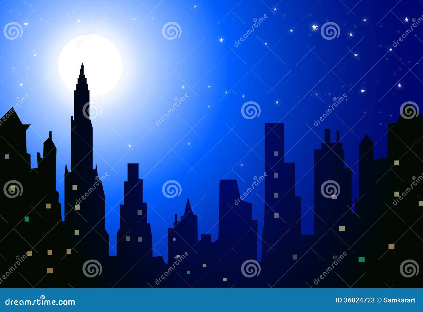 Night Cityscape - Vector stock vector. Illustration of star - 36824723