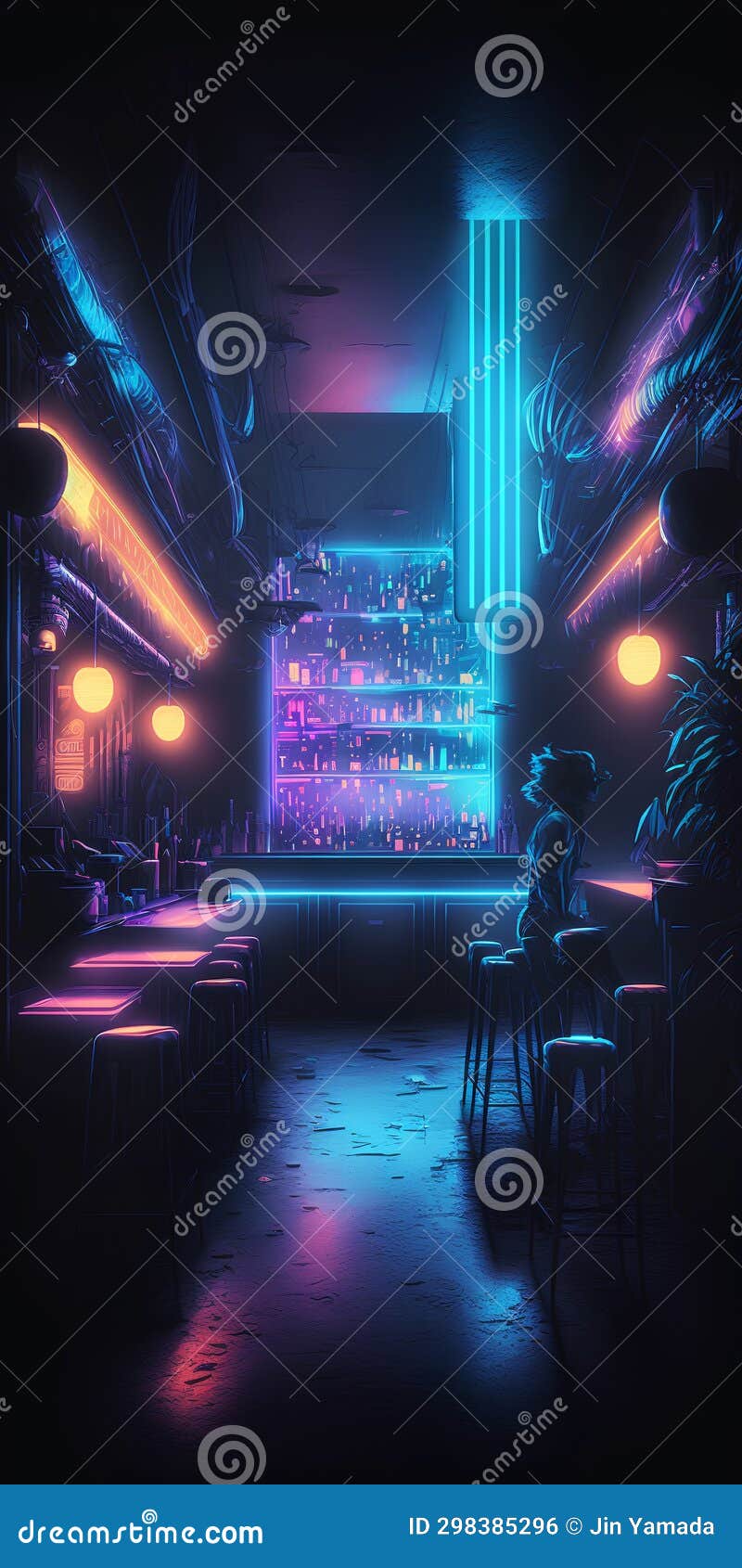 Night Club Interior with Neon Lights, 3d Rendering. Computer Digital ...