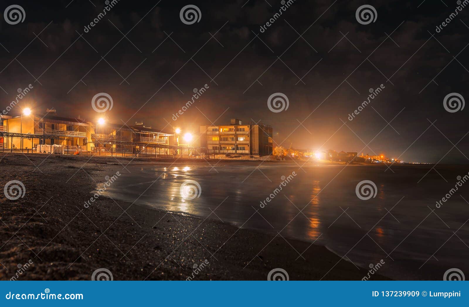 Night Coast at the Resort. Holidays, Relaxing on the Beach Stock Image ...