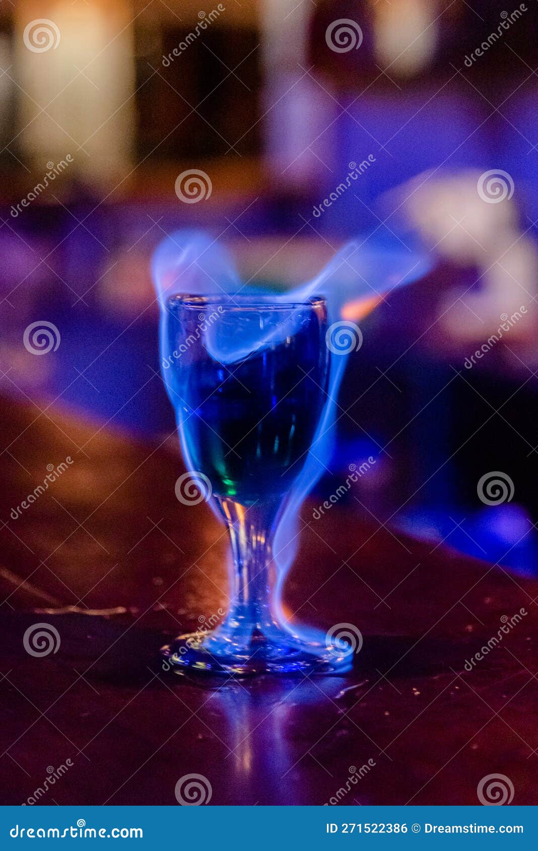 Night Cocktail Burning with Fire at the Bar Table Stock Photo - Image ...