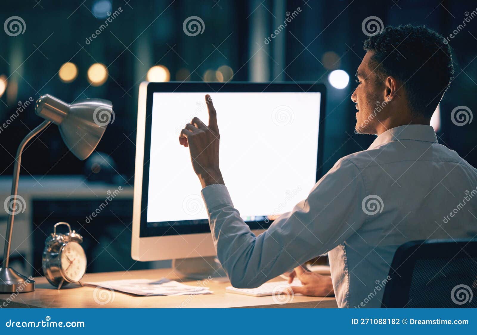 Night, Computer Screen and Man with Mockup Space for Digital ...