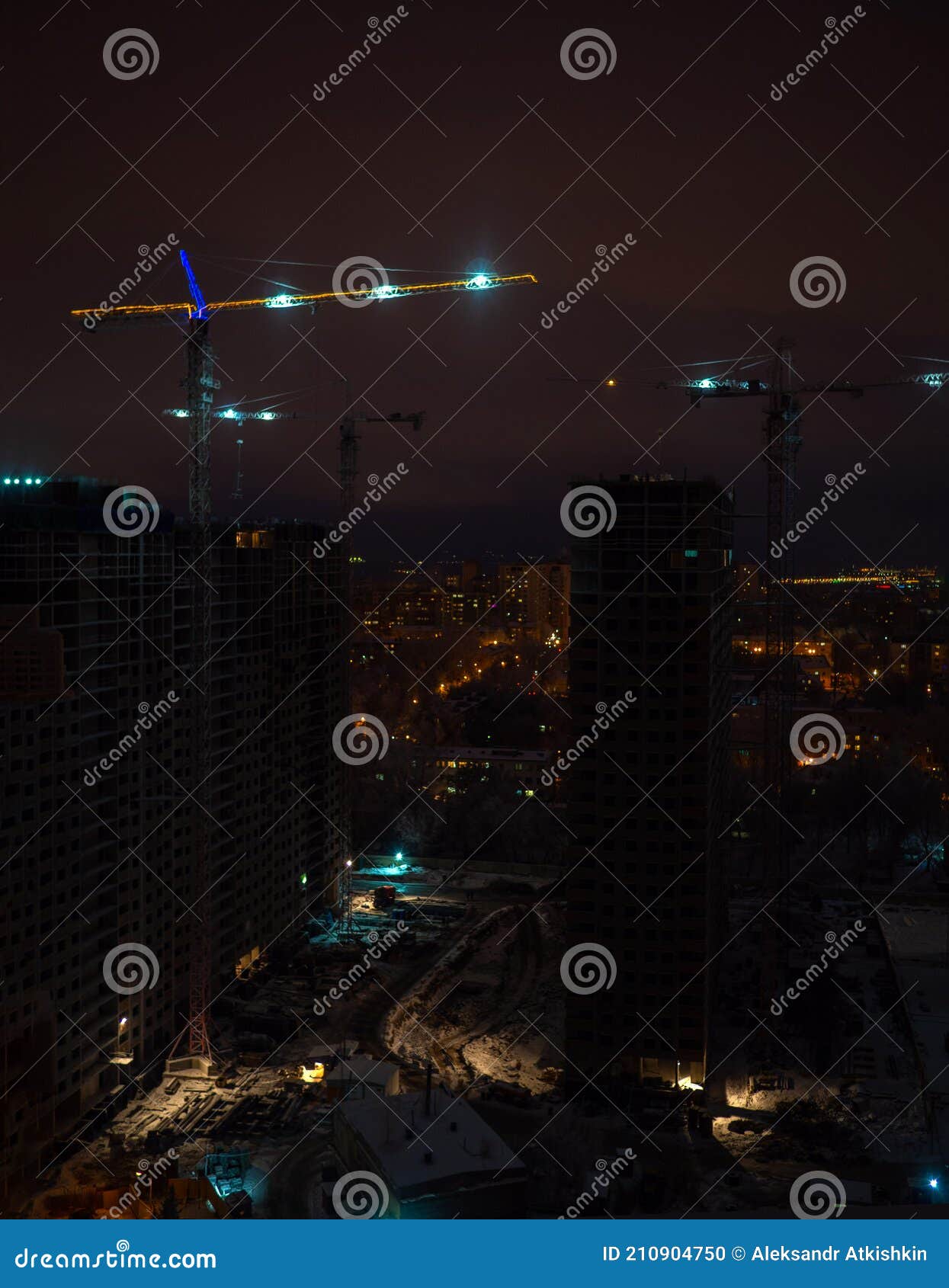Night construction yard stock photo. Image of framing - 210904750