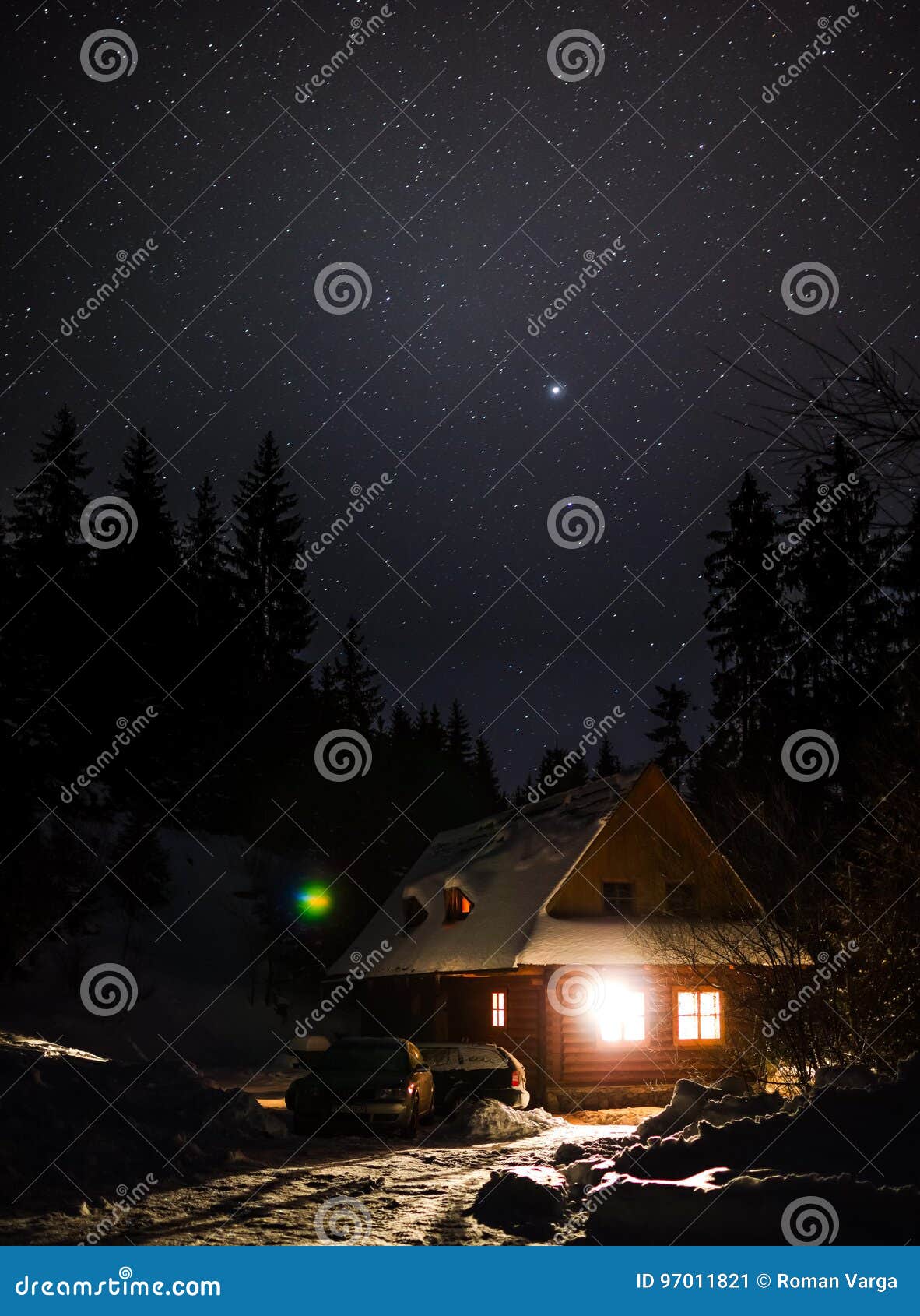 Night cottage stock image. Image of outdoor, field, snowfall - 97011821