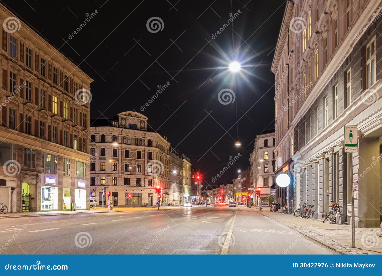 Night Crossroads - Red Light, Copenhagen, Denmark Stock Photo - Image ...
