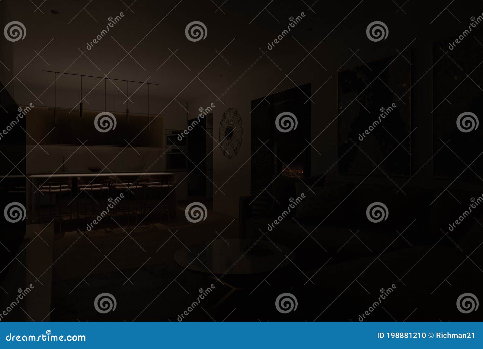 3D Visualization Of The Interior With A Bar Counter And Dim Lighting ...