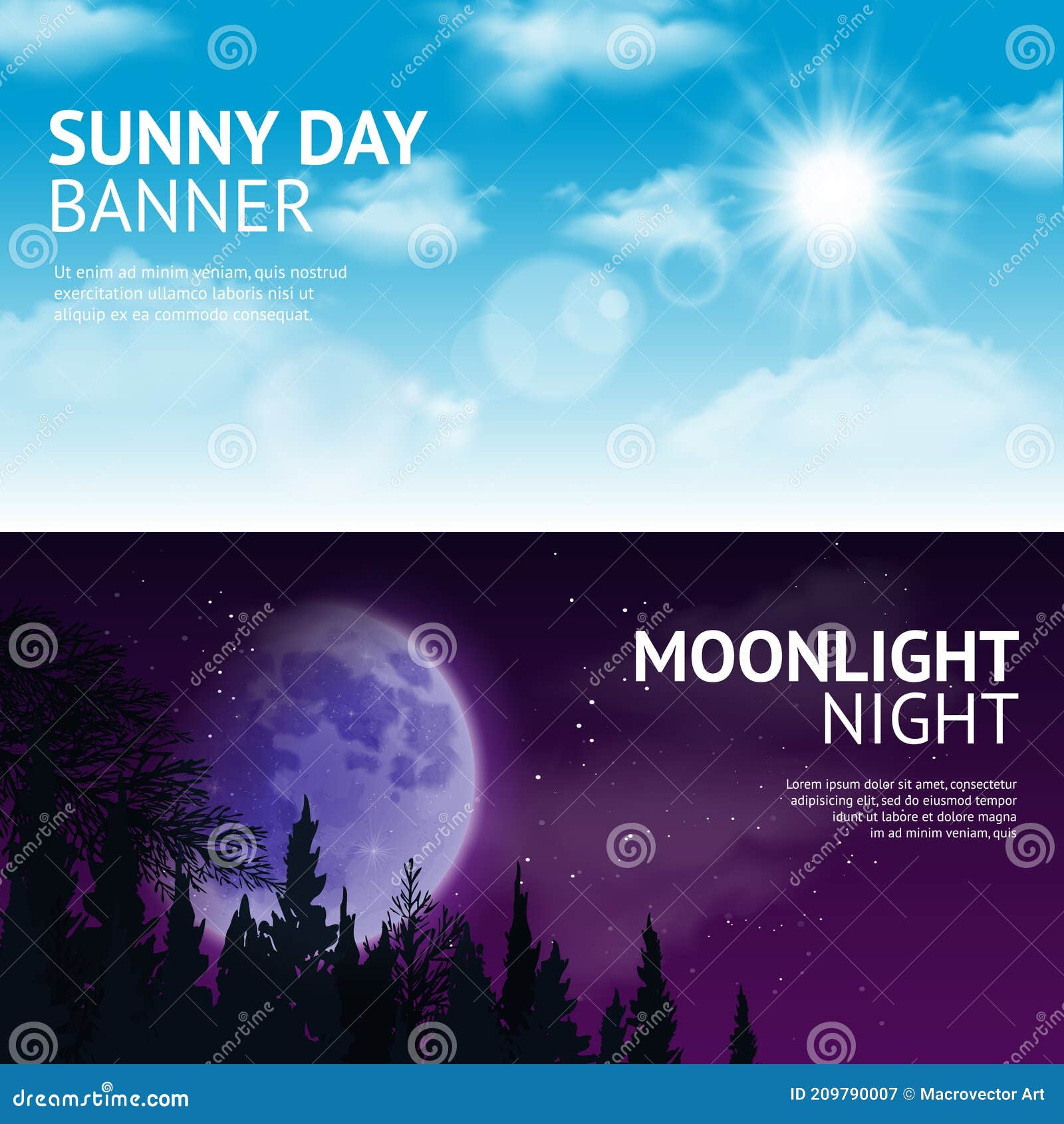 Night and day banner set stock vector. Illustration of night - 209790007
