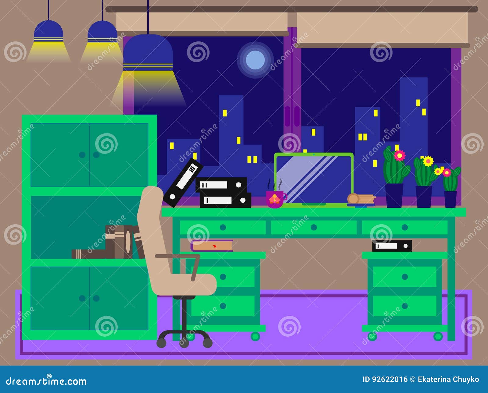 Night desktop. stock vector. Illustration of flat, night - 92622016