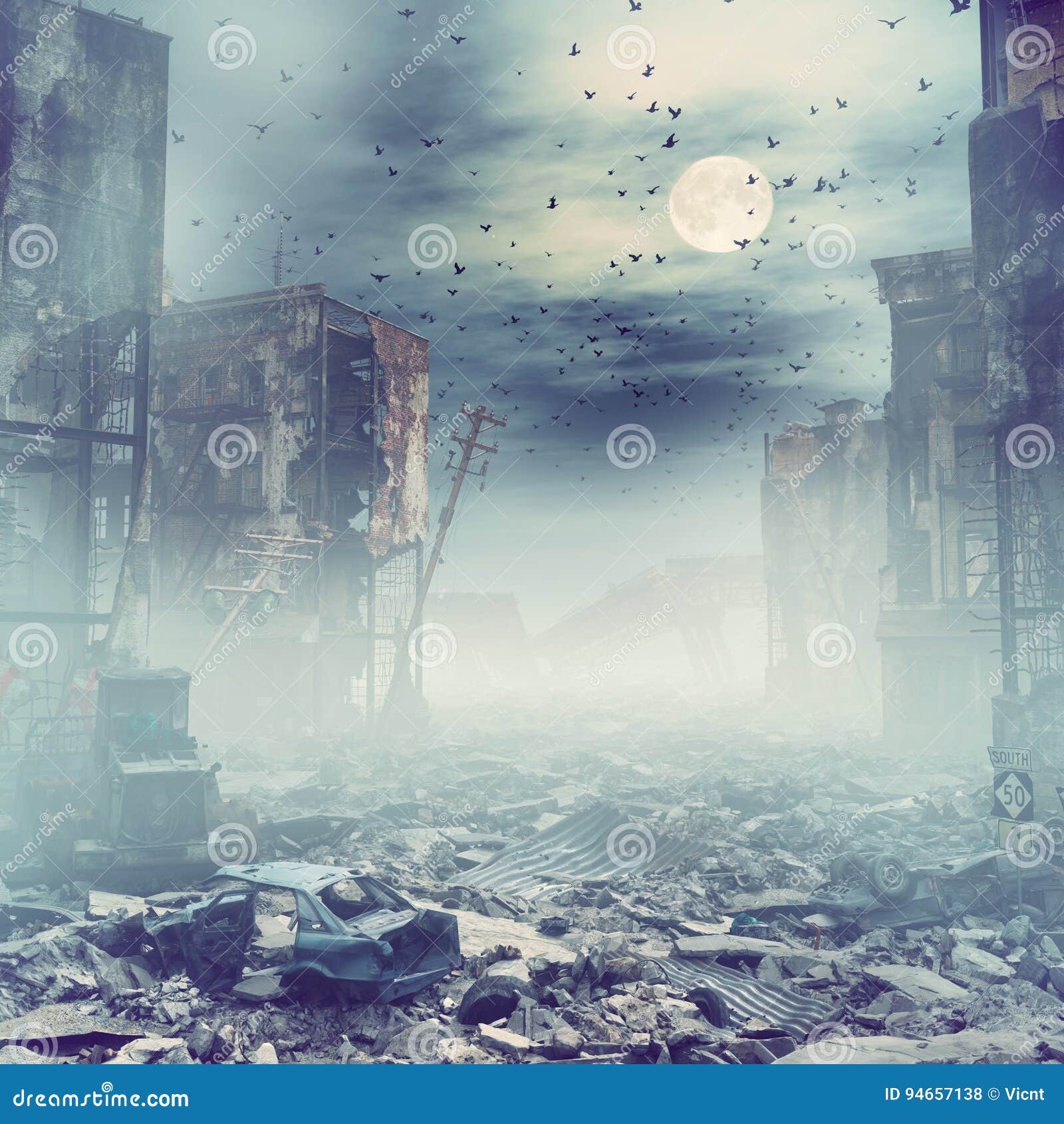 Night destroyed city stock illustration. Illustration of break - 94657138