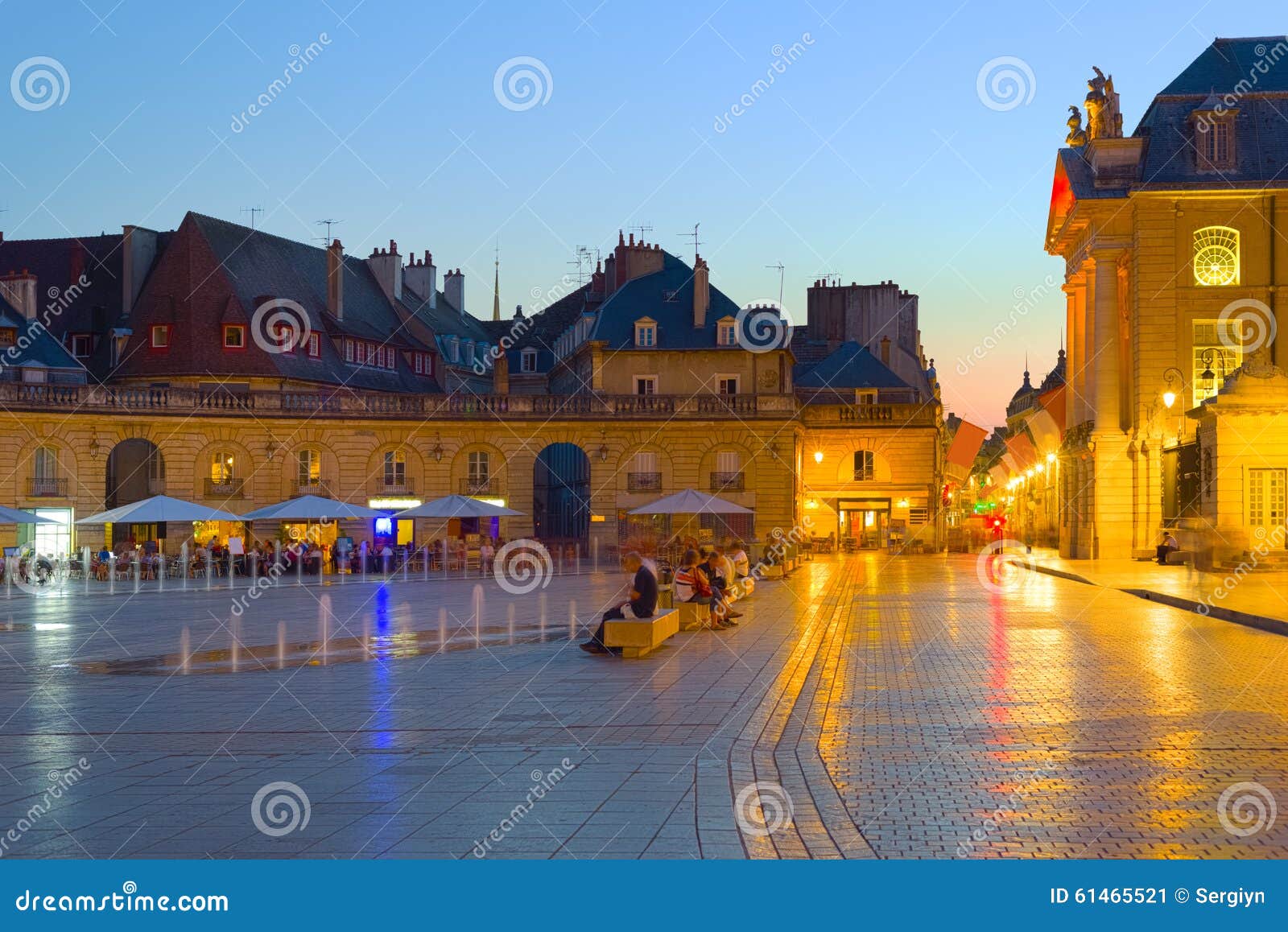 Night Dijon stock image. Image of fountain, cityscape - 61465521