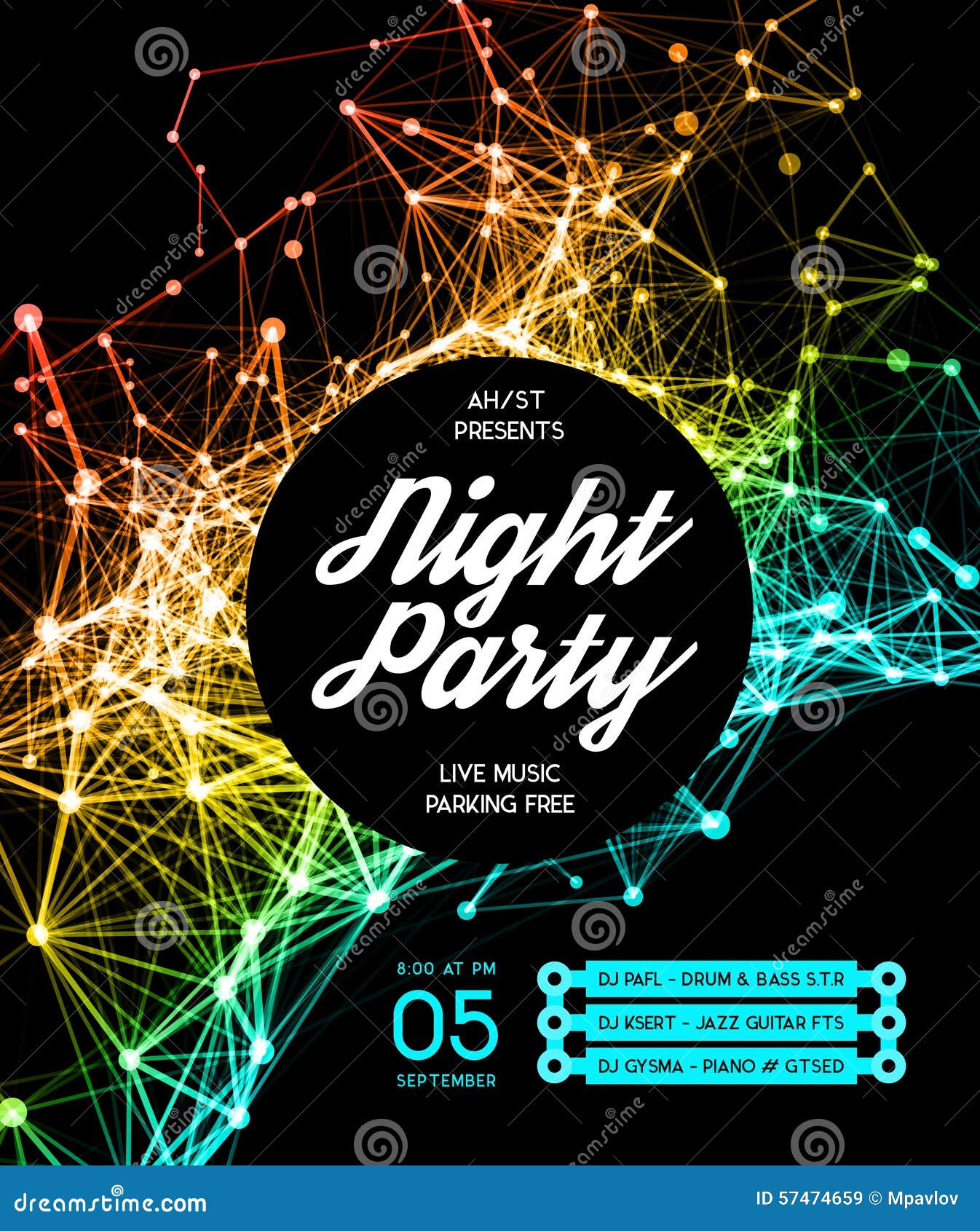 Night Disco Party Poster Background Stock Vector - Illustration of glow ...