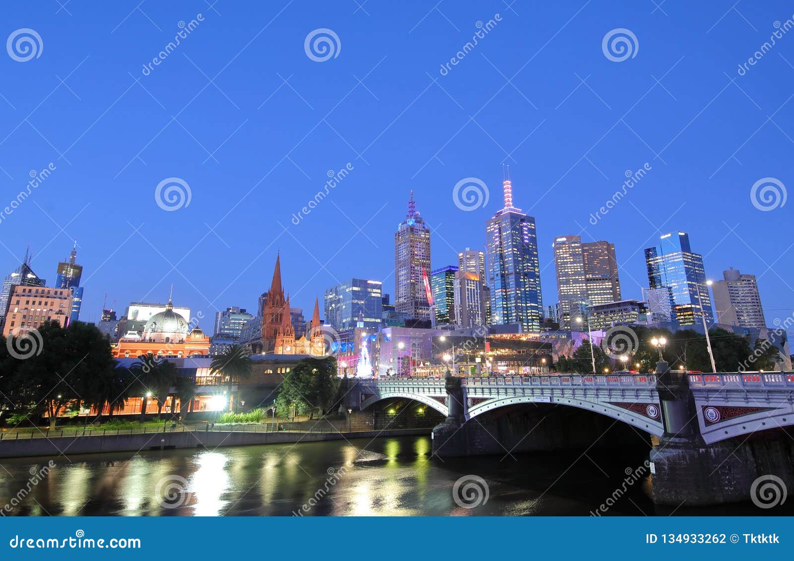 Night Cityscape Melbourne Australia Stock Photo - Image of river ...