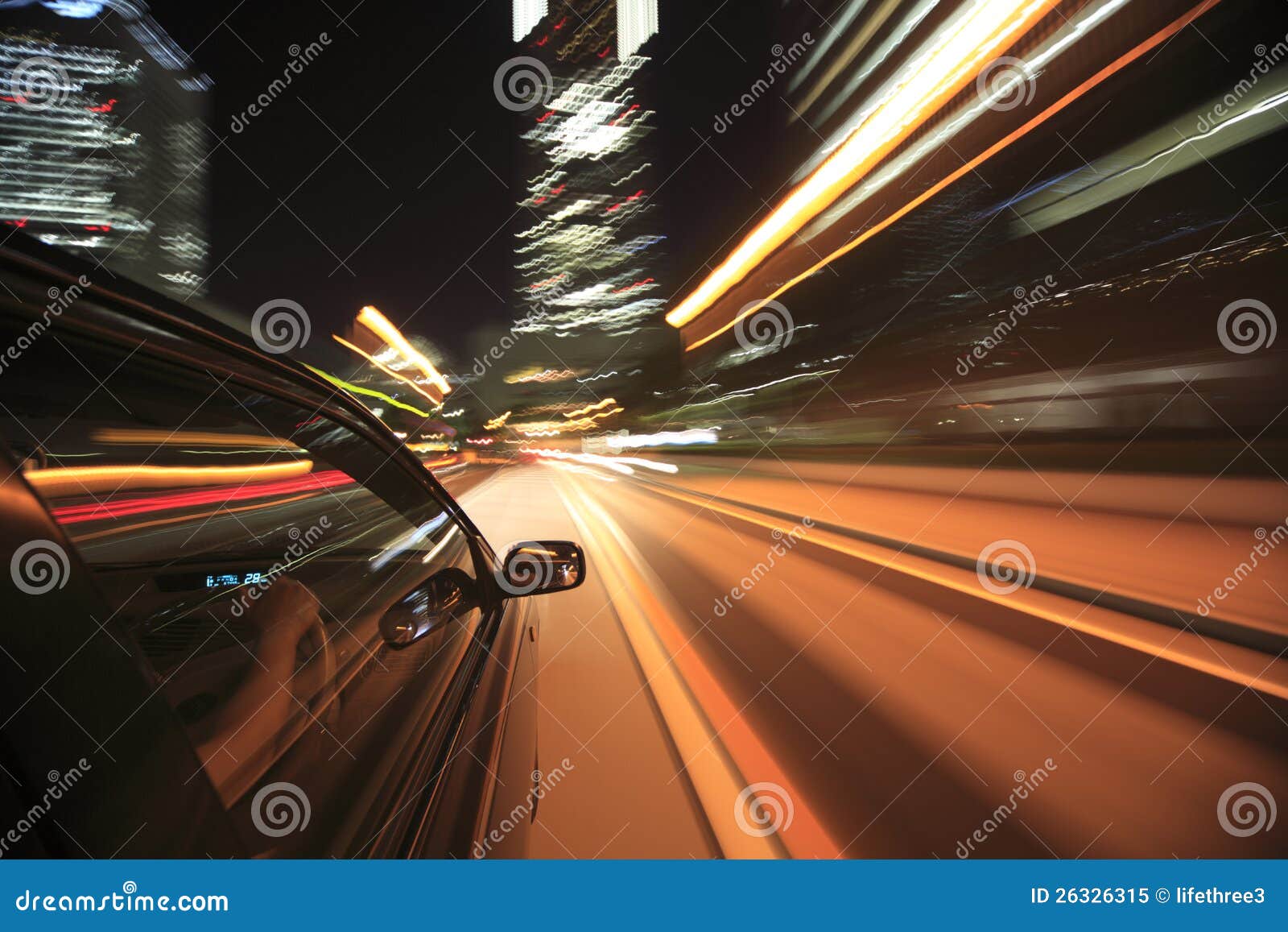 Night Drive with Car in Motion. Stock Image - Image of highway, glowing ...