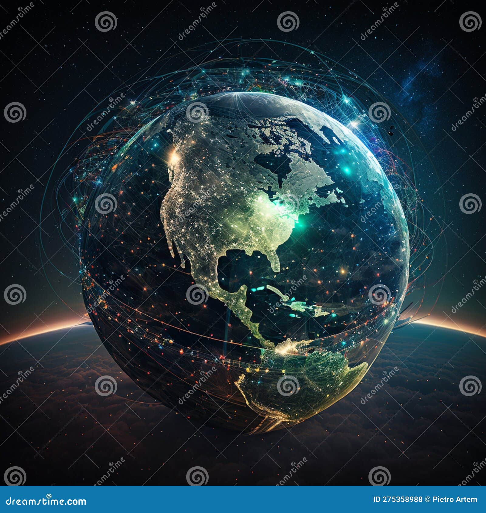 Night Earth Global Virtual Internet World Connecti, Generative AI Stock ...