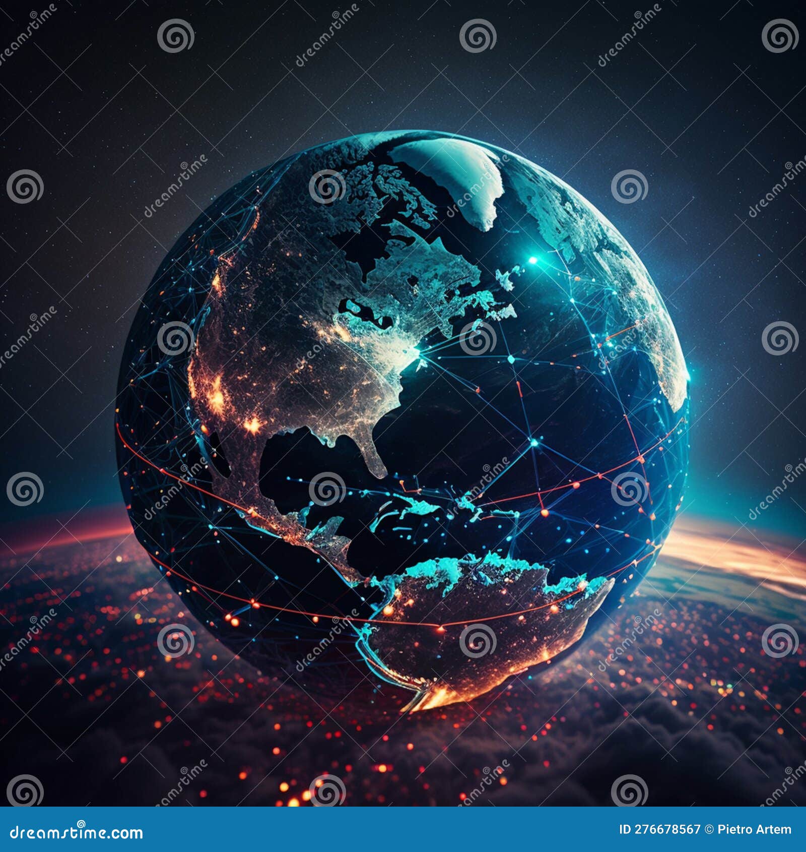 Night Earth Global Virtual Internet World Connecti, Generative AI Stock ...