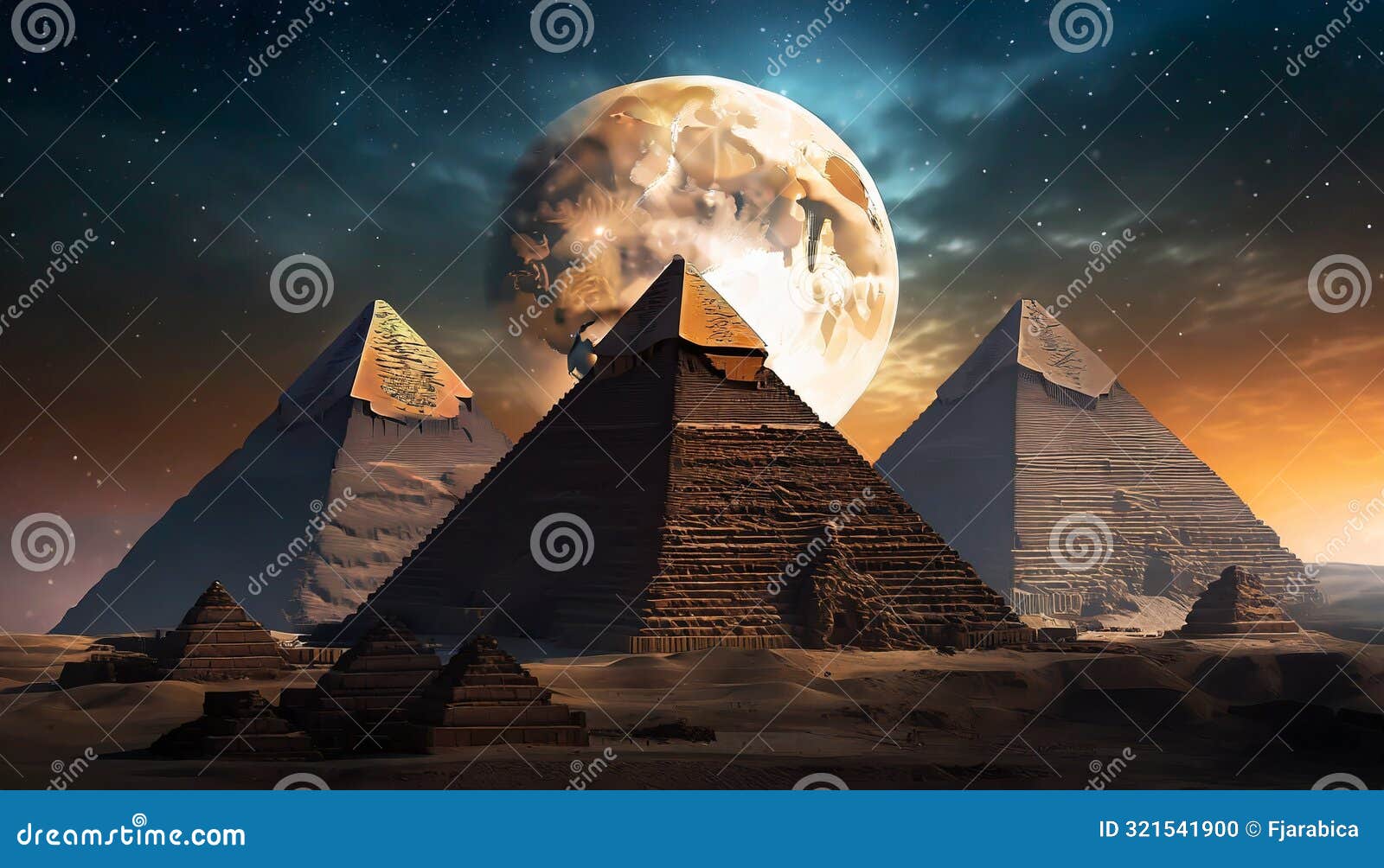 Night egyptian pyramids stock illustration. Illustration of dusk ...