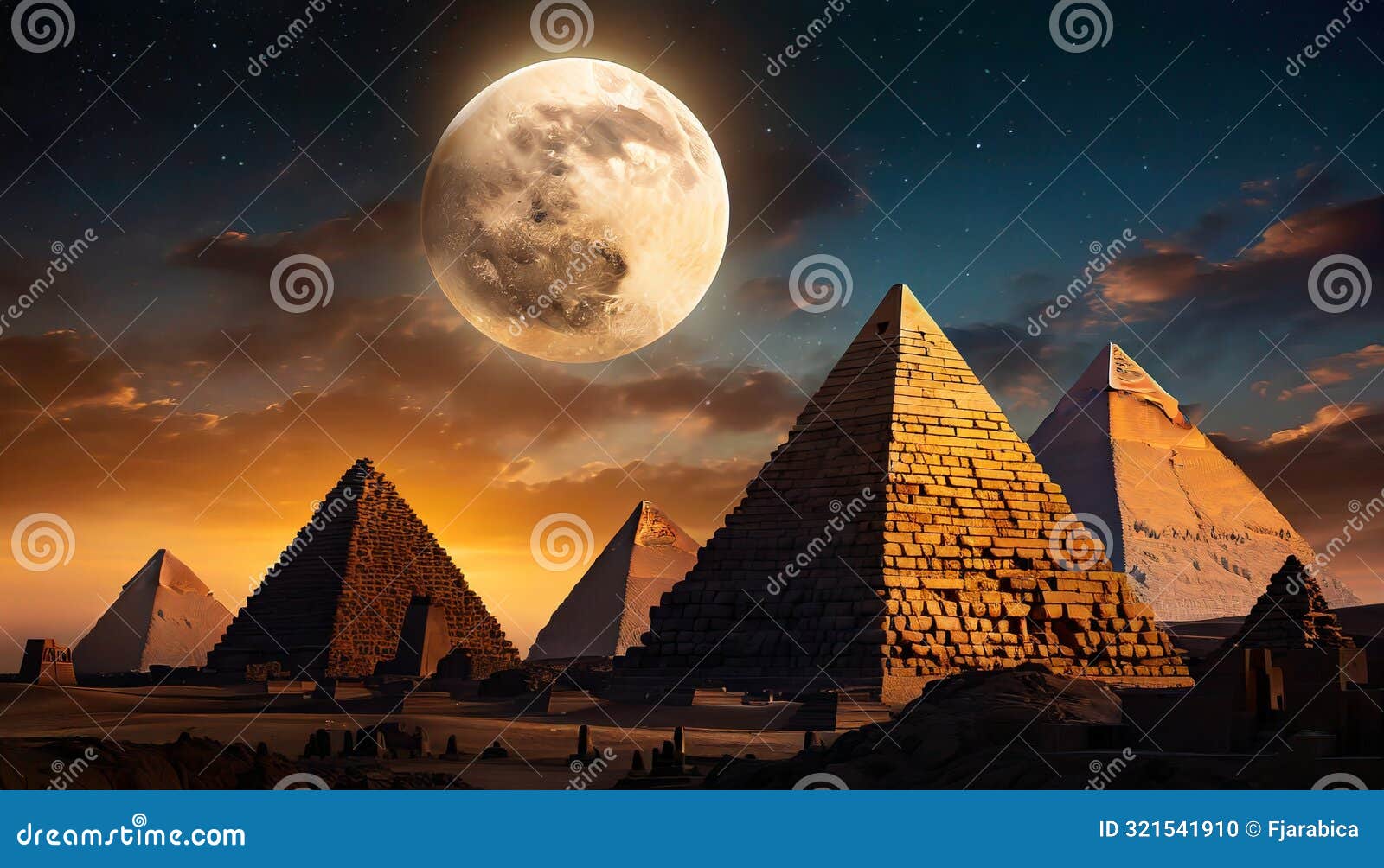 Night egyptian pyramids stock illustration. Illustration of light ...