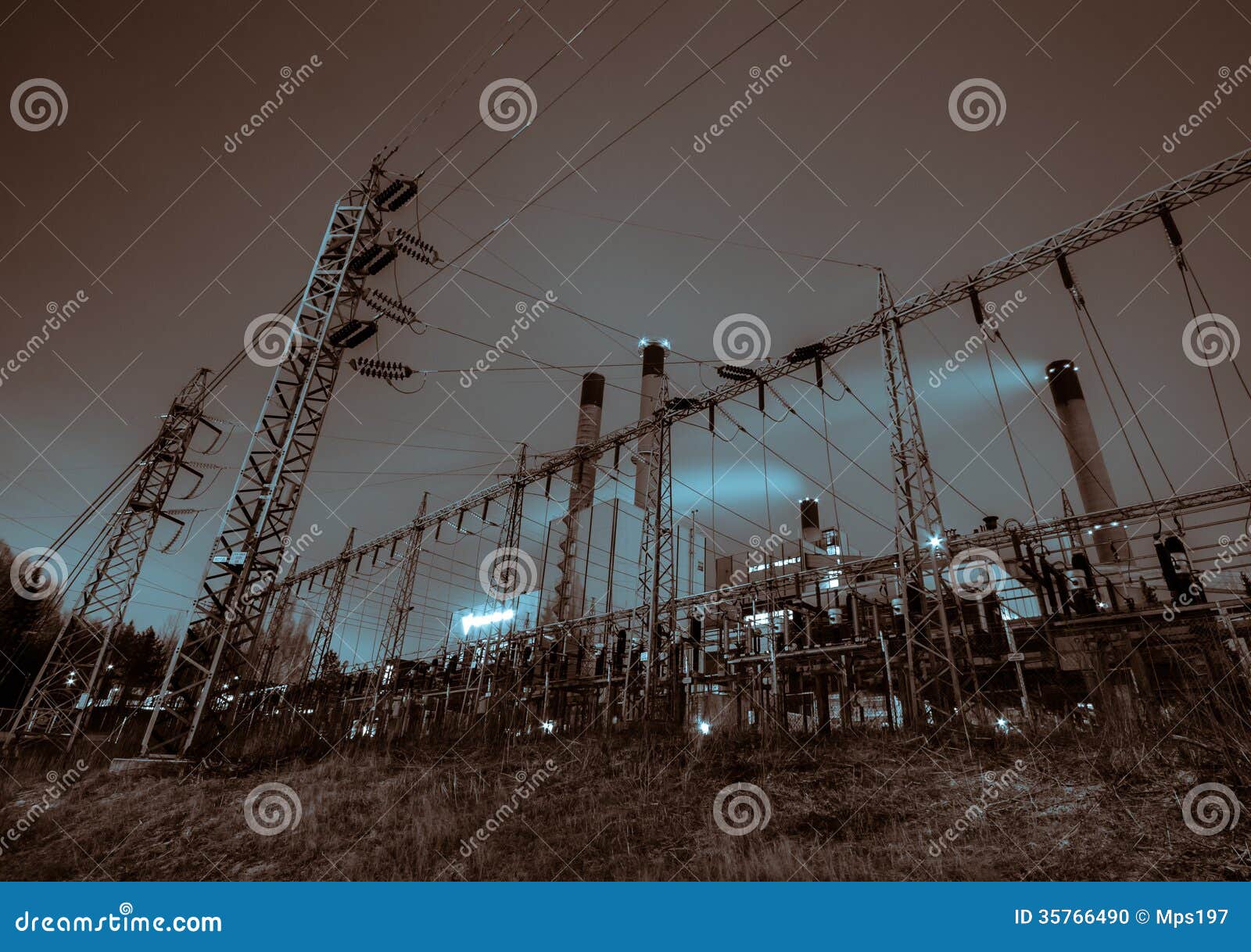 Night electricity stock photo. Image of wires, plant - 35766490