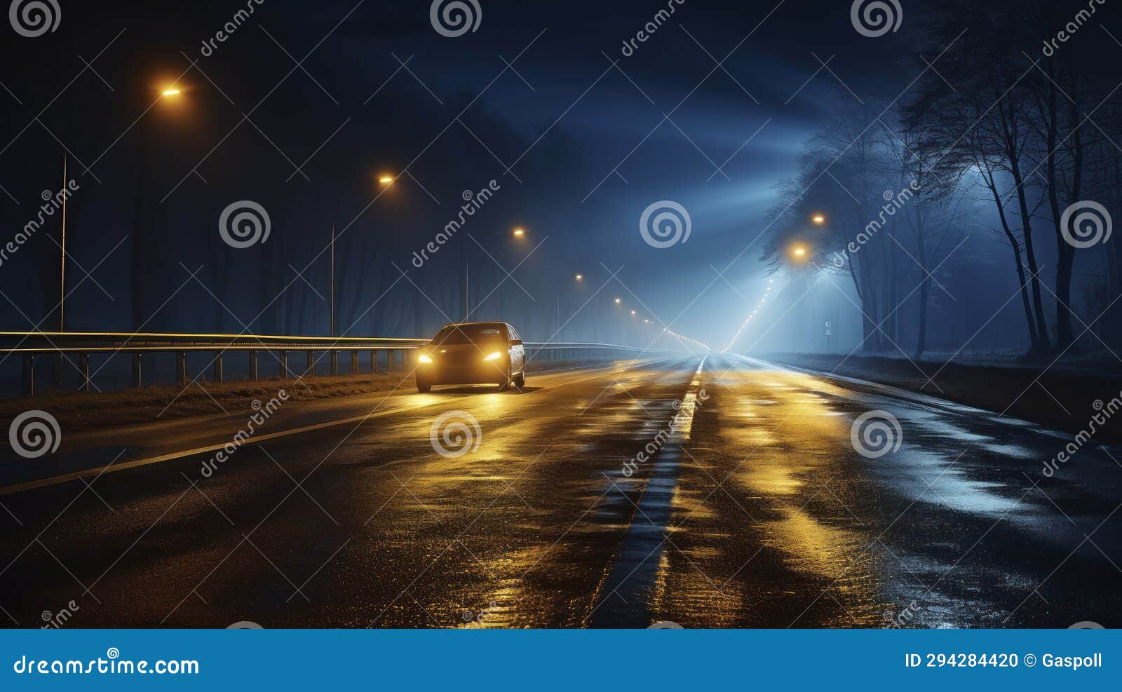 Night Empty Car Road with Roadside Lights. Generative AI Stock ...