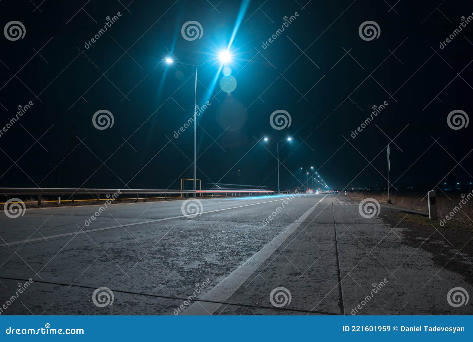 Night Road with Street Lights Stock Image - Image of dusk, electric ...